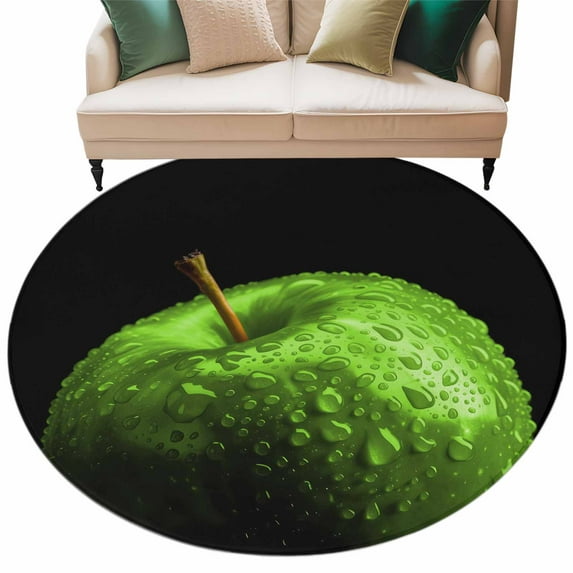 Green Fruit Round Area Rug 5ft Berry Drops Black Background Modern Art ...