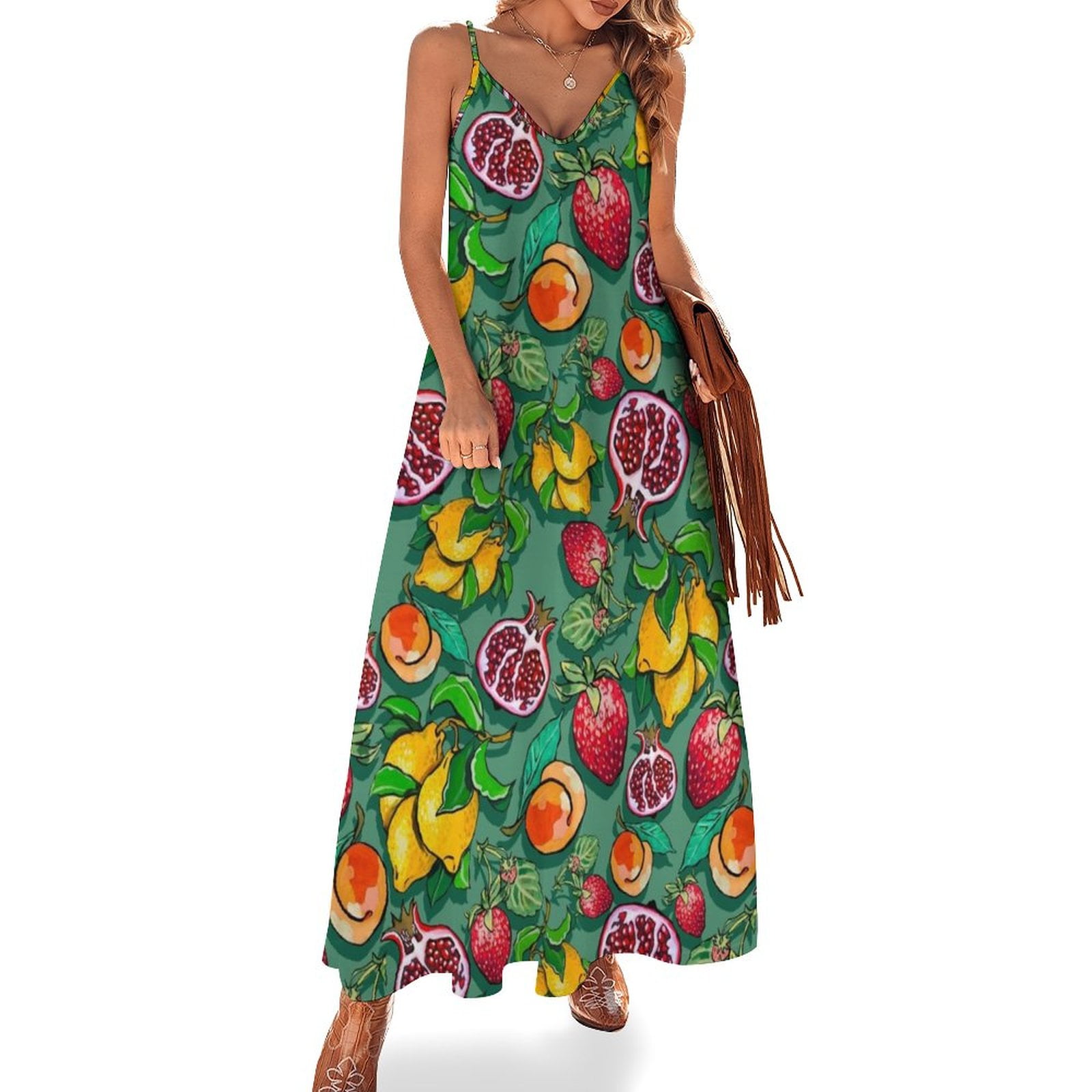 Green Fruit Salad Sleeveless Dress summer dress woman festival outfit ...