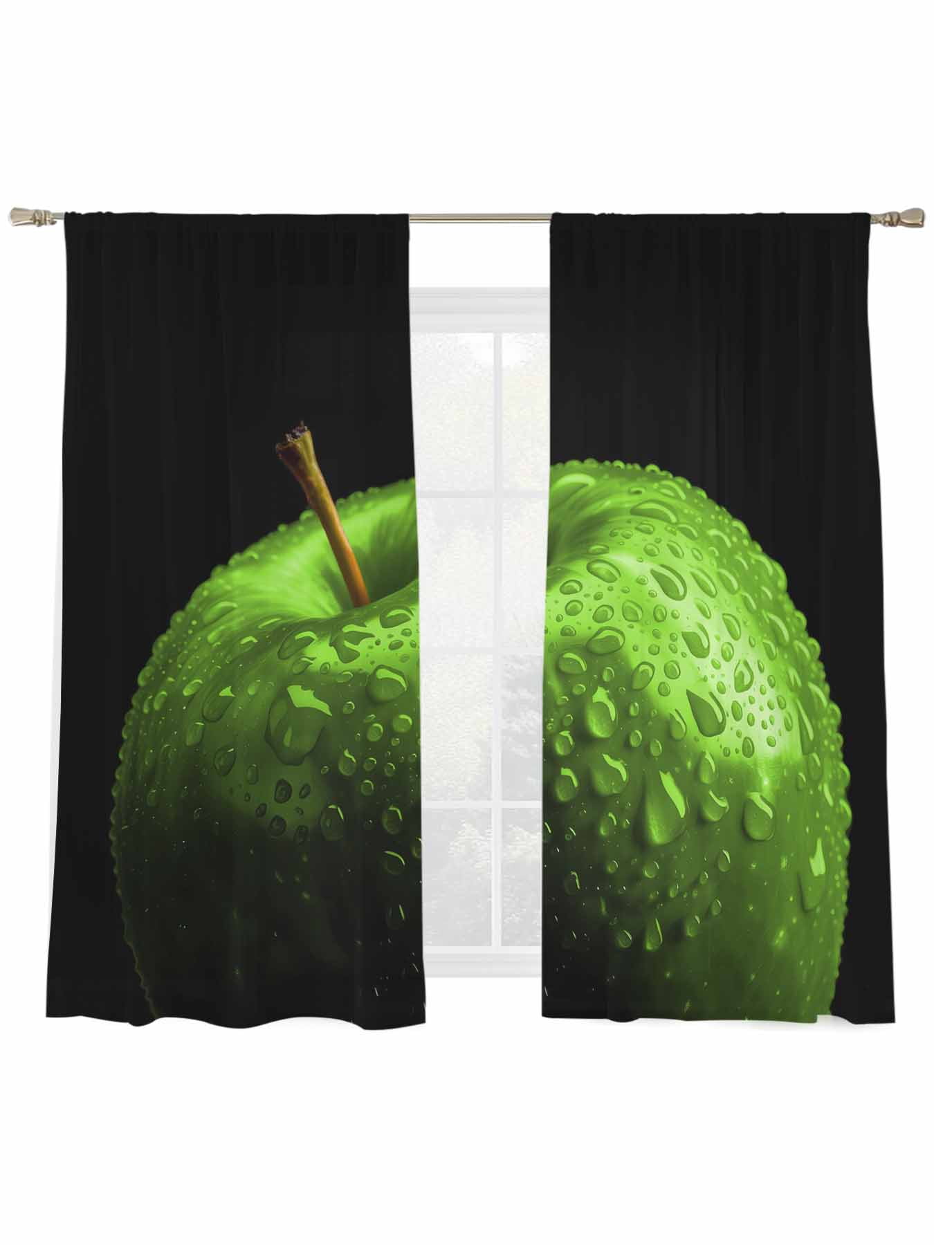 Green Fruit Sheer Curtains 72 Inch Long 2 Panels, Berry Drops Black ...