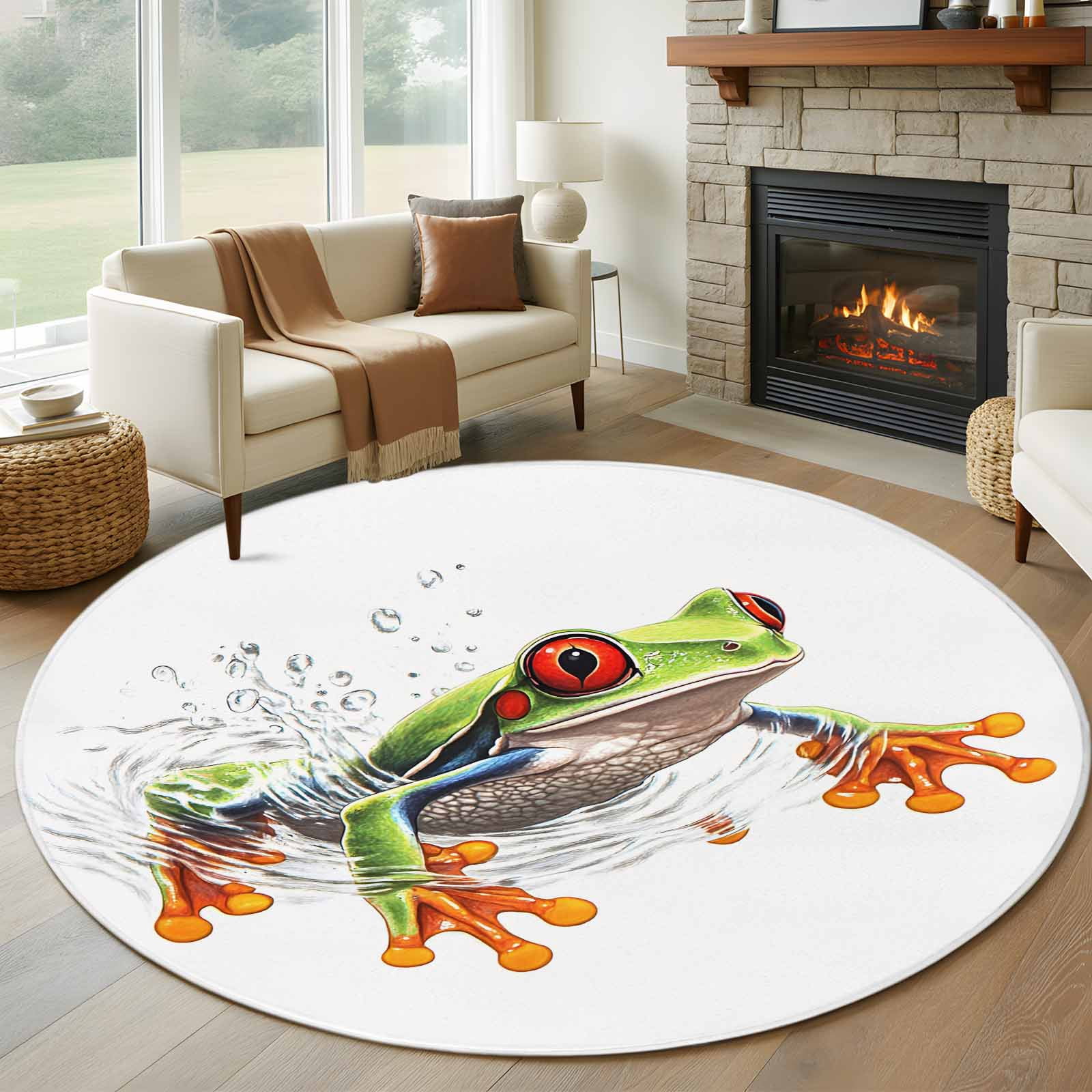 Green Funny Frog Round Area Rug 5 FT, Non Slip Bedroom Rugs, Animal ...