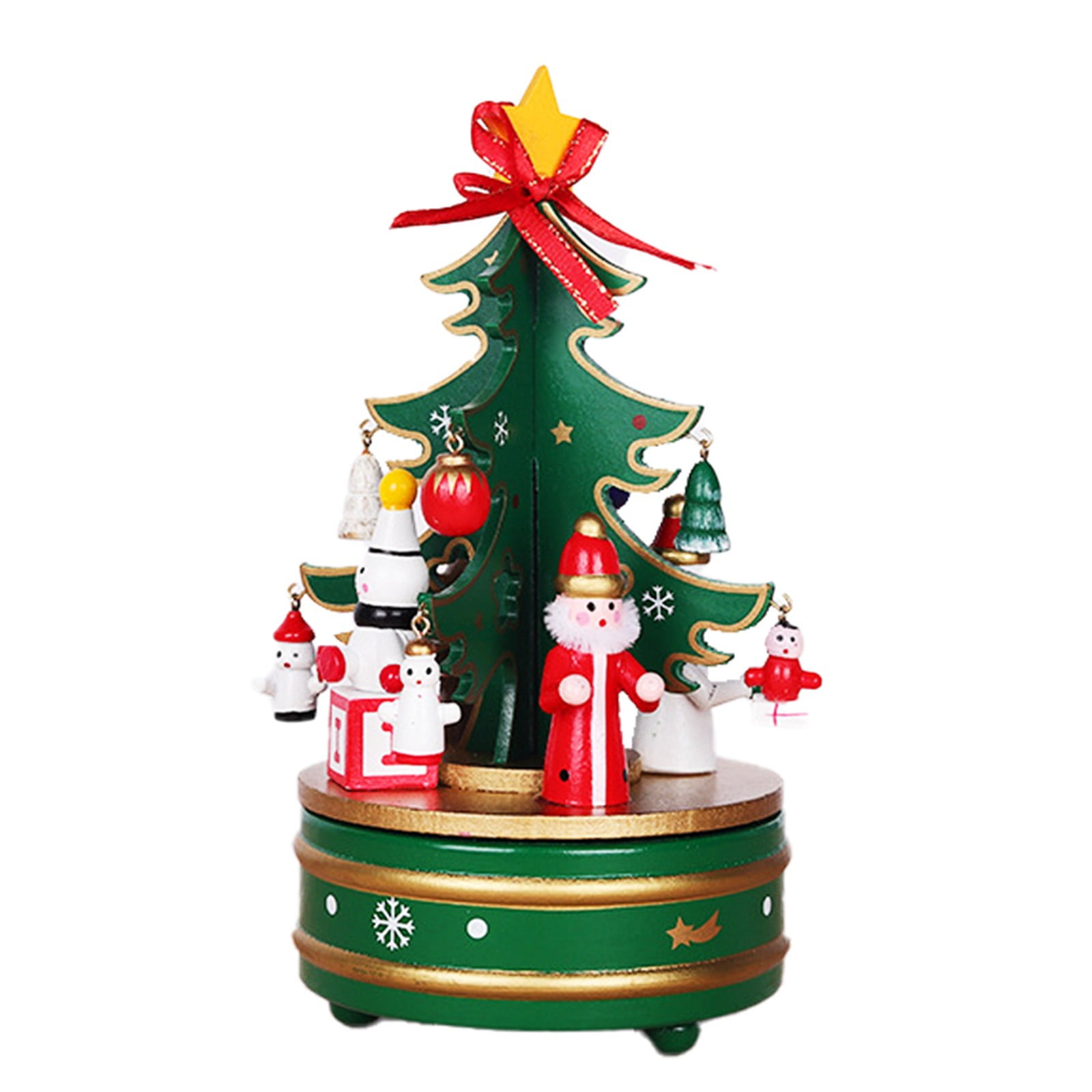 Green Funny Music Box with 4 Figurines and Rotating Wooden Christmas ...