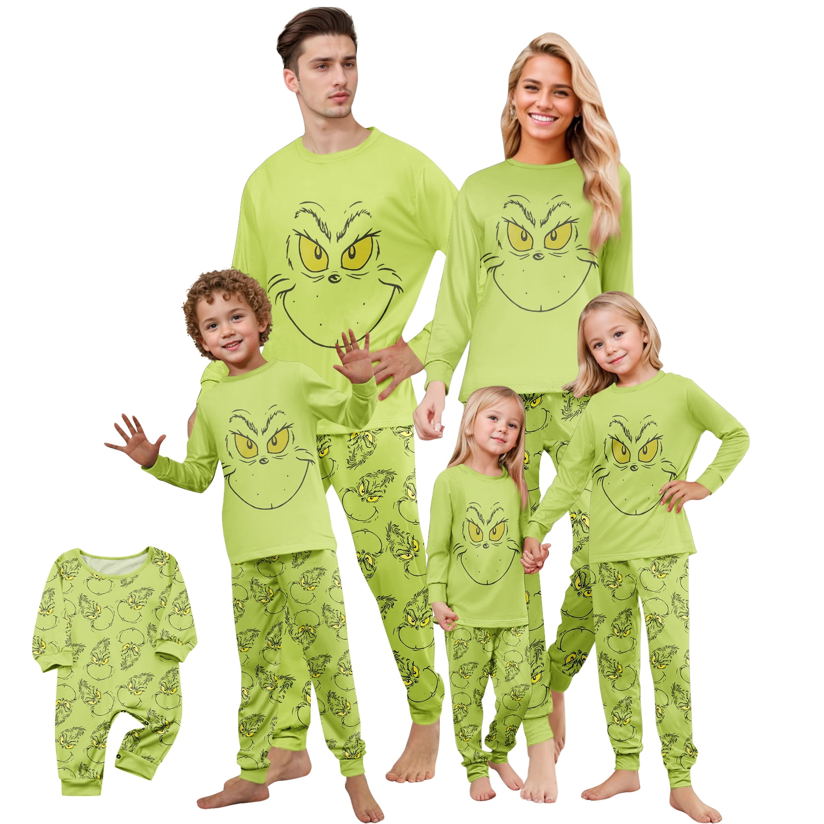 Green Furry Monster Family Christmas Pajamas Matching Sets – Family ...