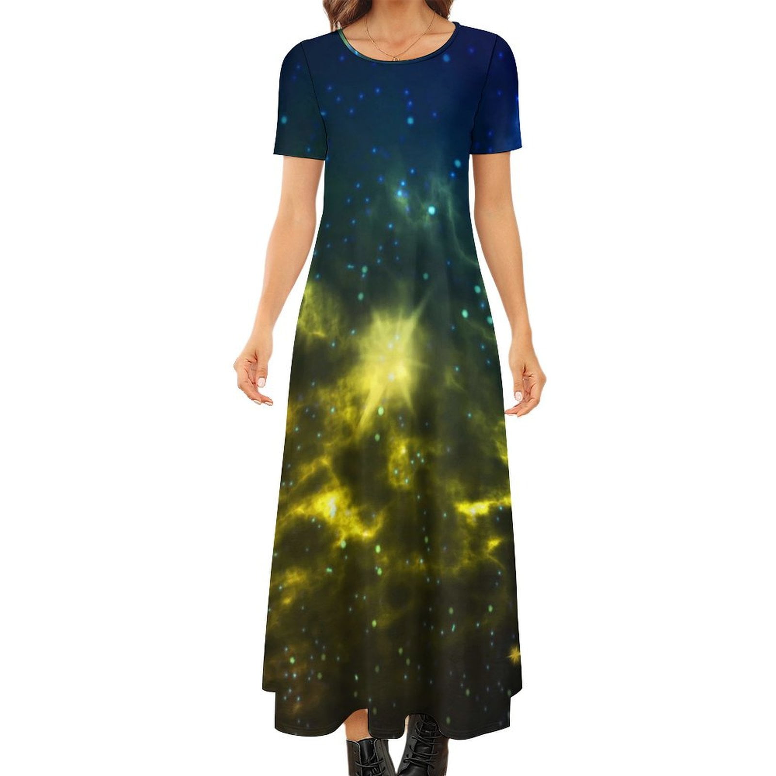 Green Galaxy Dress Asteroid And tellation Elegant Maxi Dress Streetwear ...