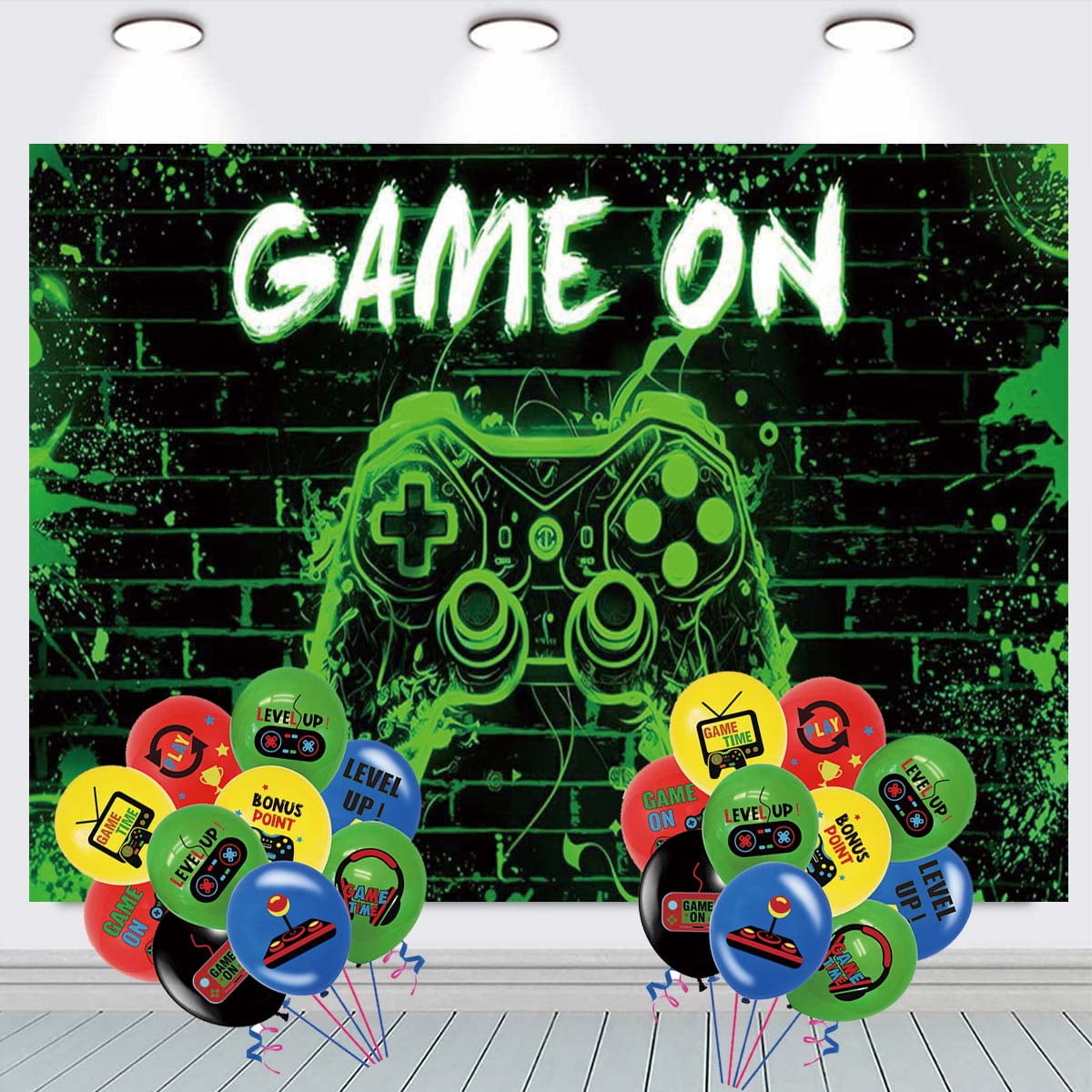 Green Game Backdrop Balloons Banner Party Decorations Taspestry Wall ...