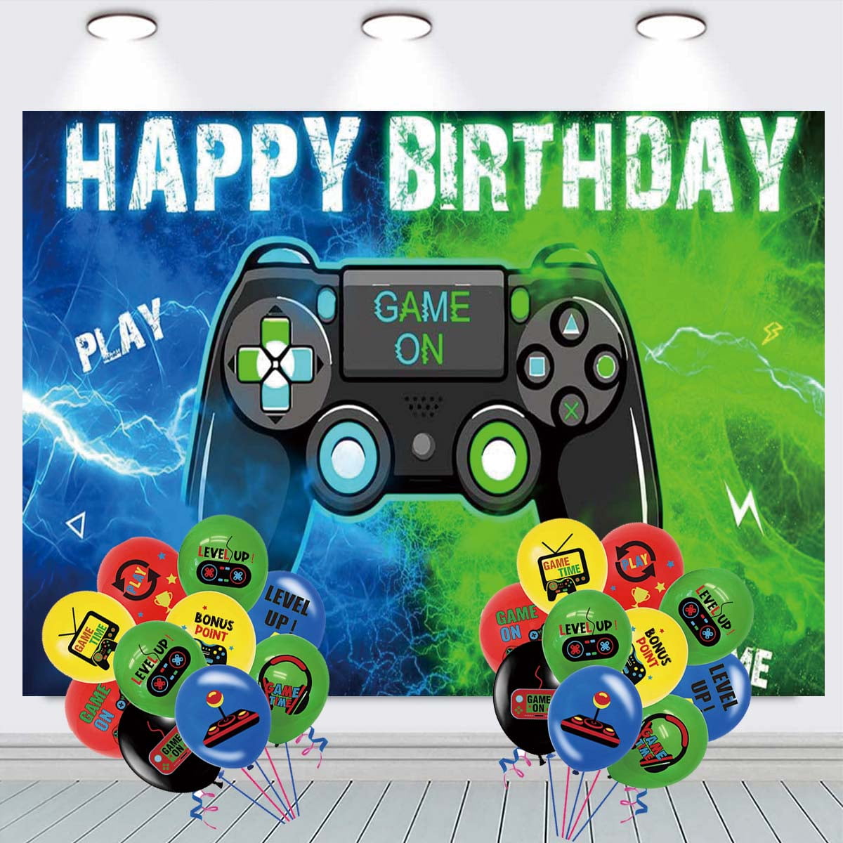Green Game Balloons Taspestry Backdrop Banner Wall Decor Party ...
