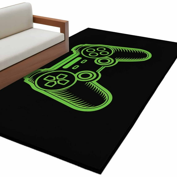 Green Game Controller 3'x5' Washable Rug, Modern Art Gaming Handheld ...