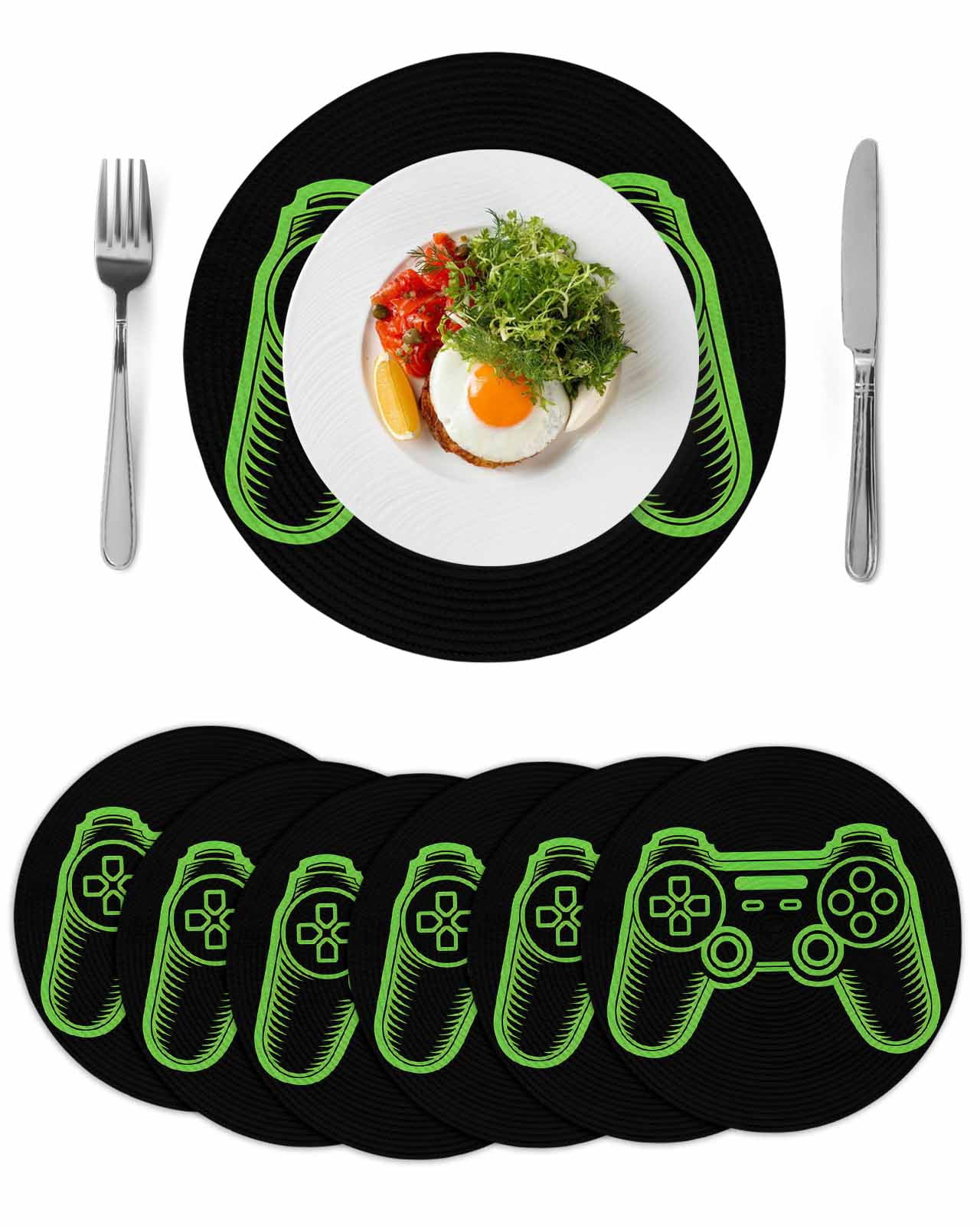 Green Game Controller Round 15 Inch Placemats Set of 6, Modern Art ...