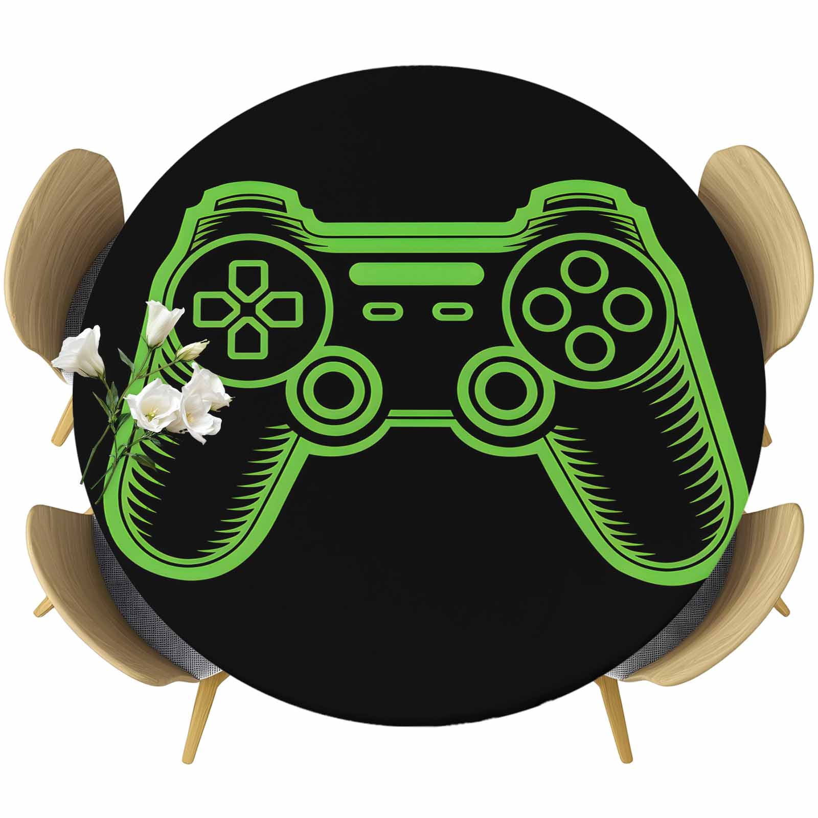 Green Game Controller Round Tablecloth, Fitted Table Cover with Elastic ...