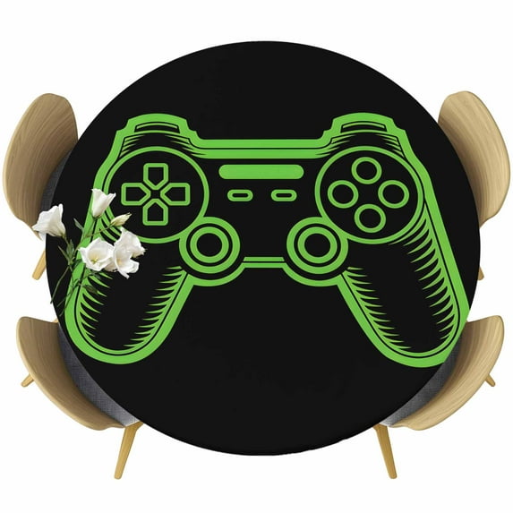 Green Game Controller Round Tablecloth, Fitted Table Cover with Elastic ...