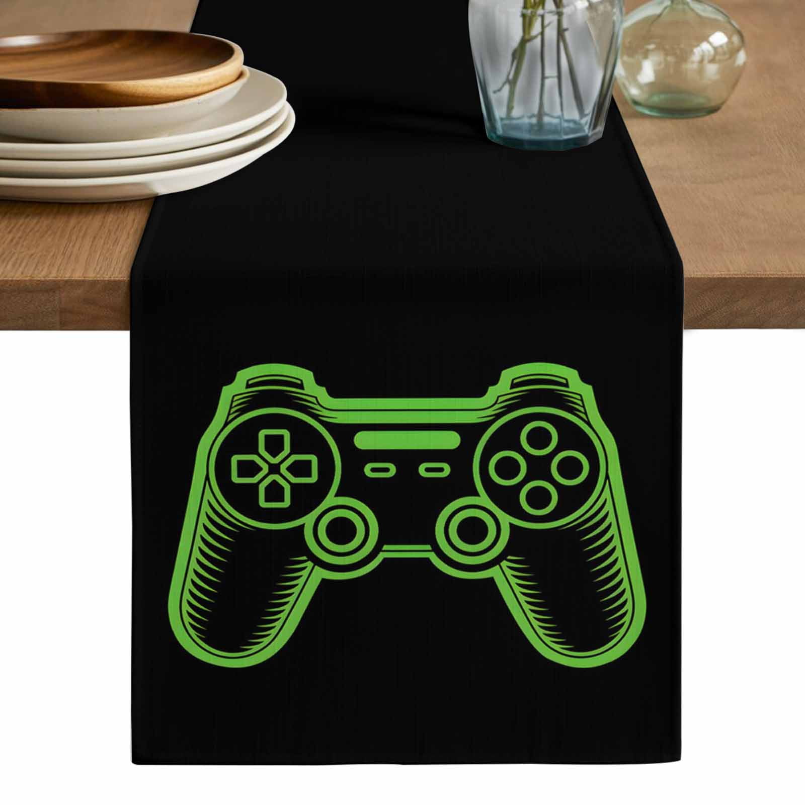 Green Game Controller Table Runner, Modern Art Gaming Handheld Black ...