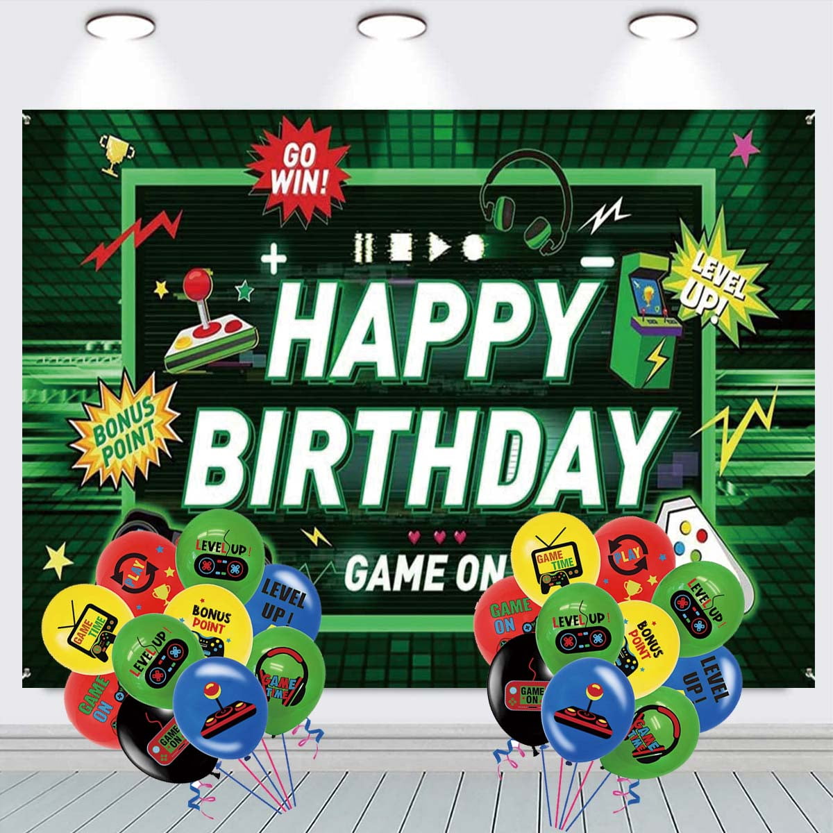 Green Game Party Decorations Backdrop Banner Balloons Taspestry Wall ...