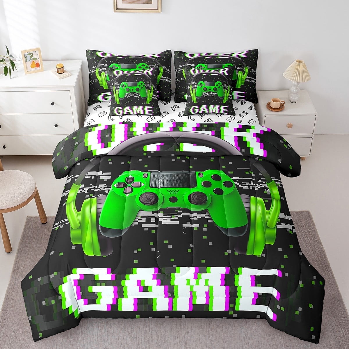 Green Gaming Headsets Bed in a Bag King Size Comforter Set 7 Pieces,Pc ...