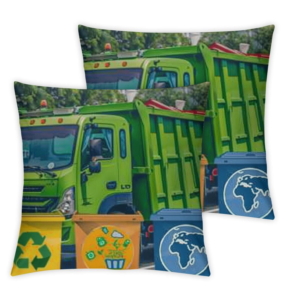 Green Garbage Truck Blue Throw Pillow Covers Cartoon Trash Truck Pillow ...