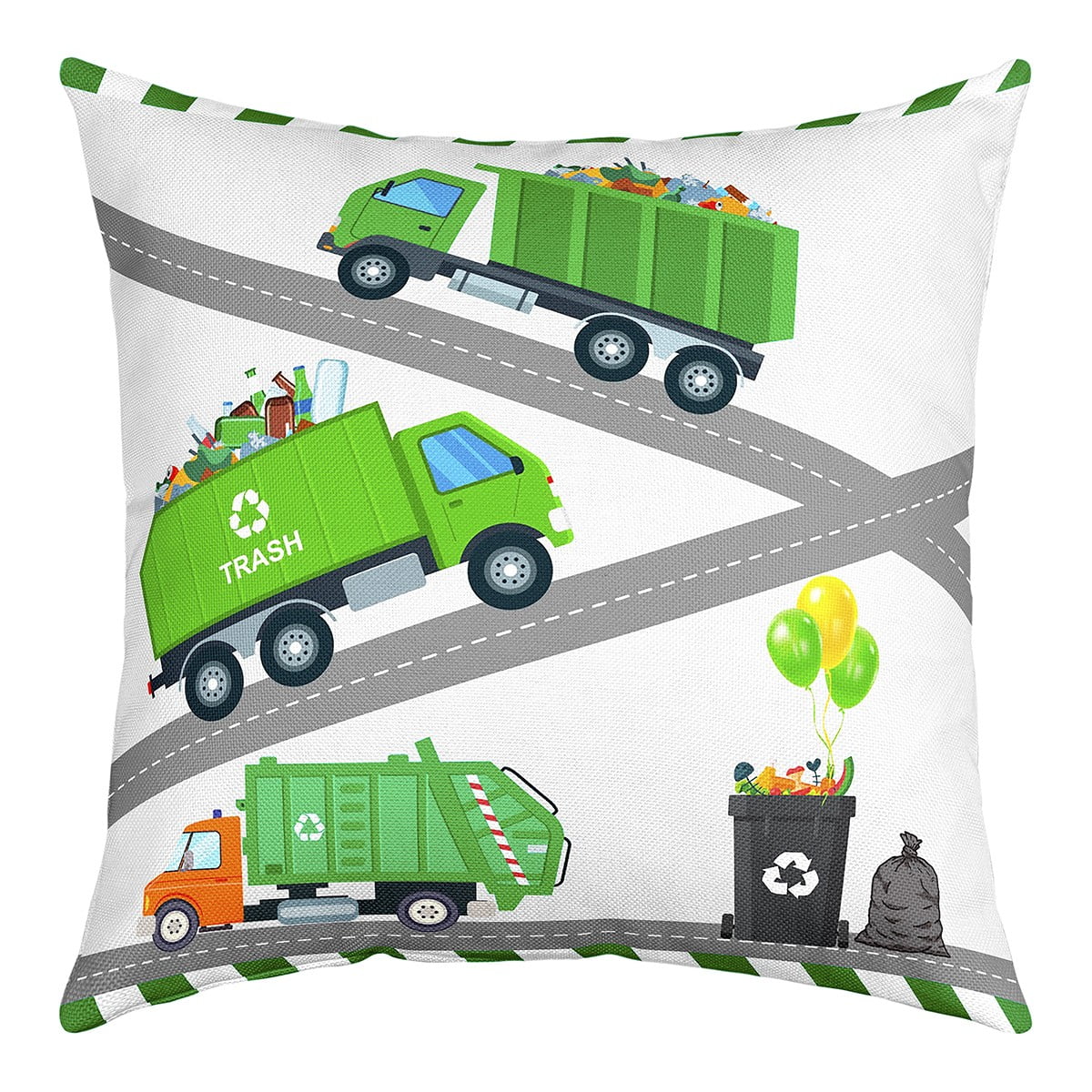 Green Garbage Truck Throw Pillow Cover Cartoon Trash Truck Pillow Cover ...
