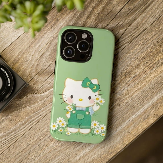 Green Garden Cat Daisy Phone Case for iPhone 17 through 11 Pro Max ...