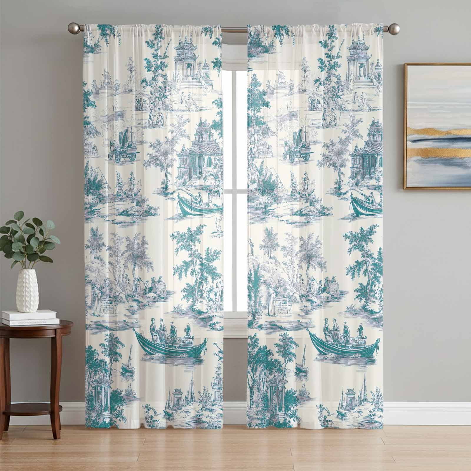 Green Garden Vintage Sheer Curtains 72 Inch Length 2 Panels Set, Modern ...