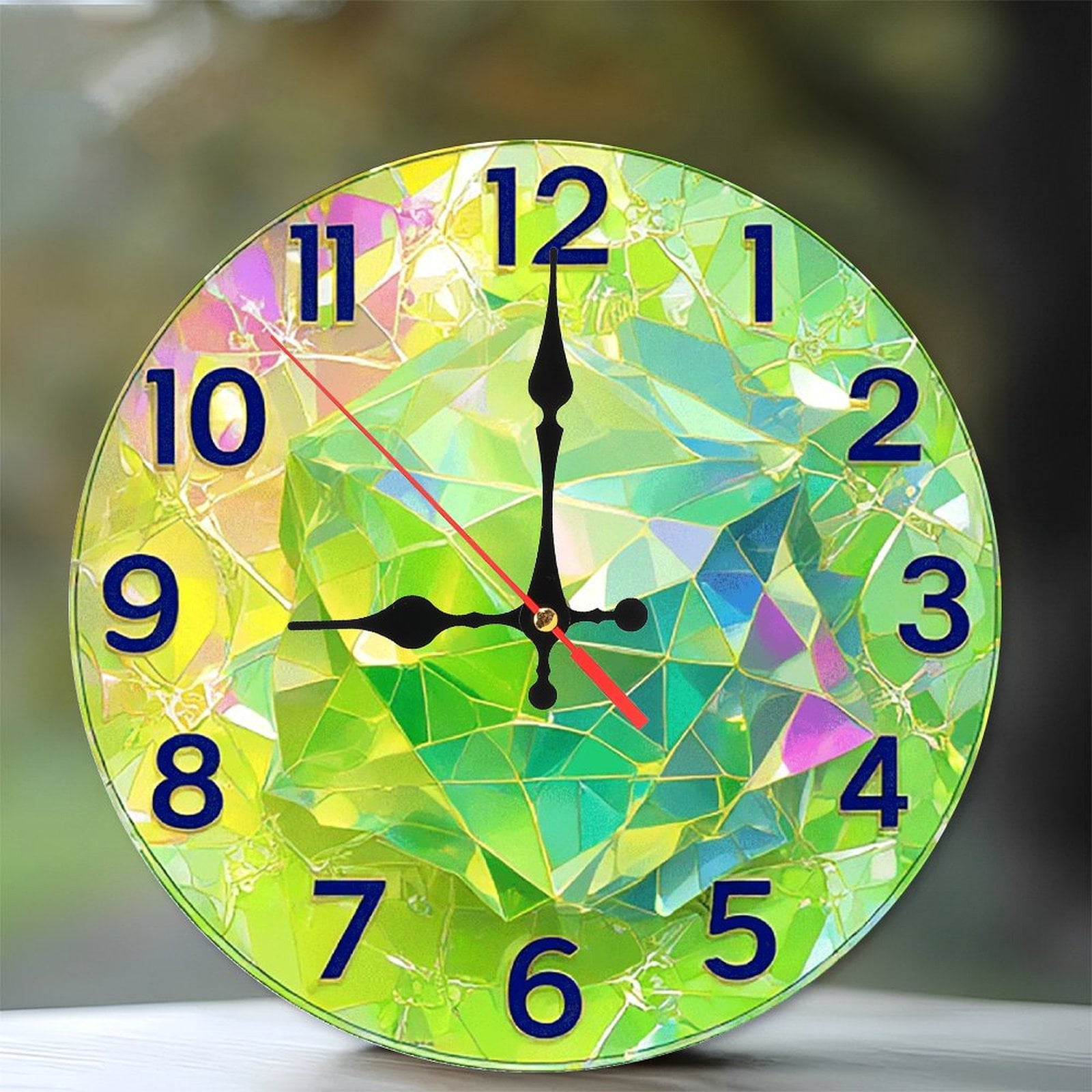 Green Gemstone Crystal Clock Wall Decor 10-Inch Silent Wooden Wall ...