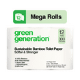 Green Generation Sustainable Bamboo Toilet Paper, 3-Ply, 12 Mega Rolls, 300 Sheets per Roll ...