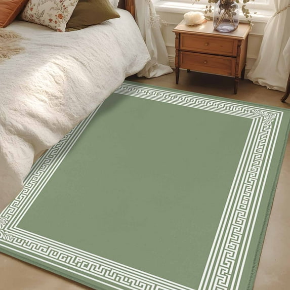 Green Geometric 3x5 Area Rugs, White Greek Key Design Abstract Modern ...