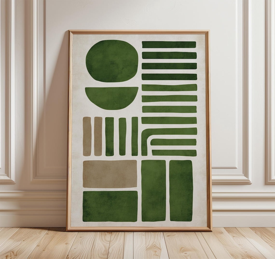 Green Geometric Abstract Mid Century Modern Graphic Wall Decor Unframed ...