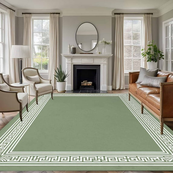 Green Geometric Area Rugs 5x7 for Living Room, White Greek Key Design ...