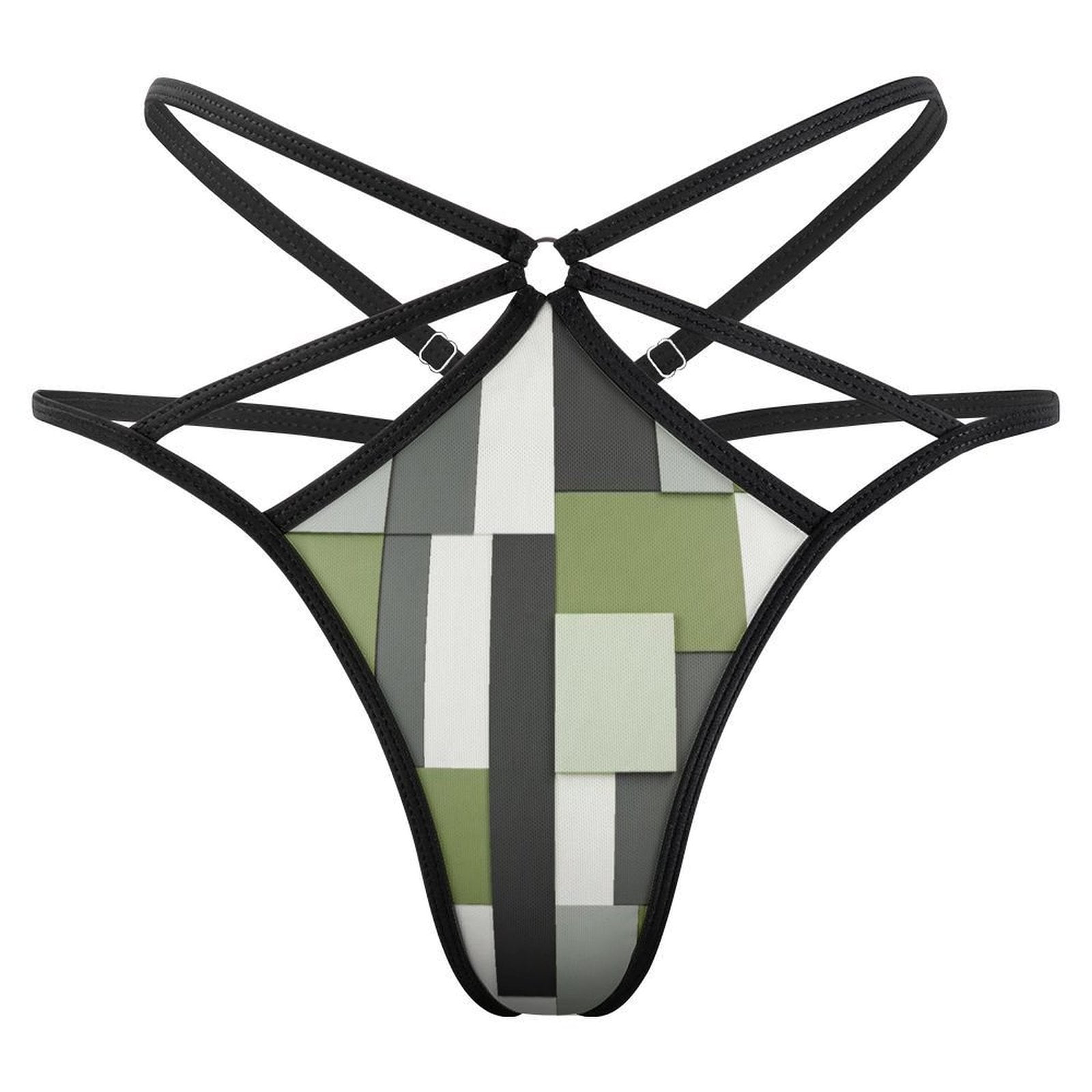 Green Geometric Art, Black And White Green Open Type Women's Panties ...
