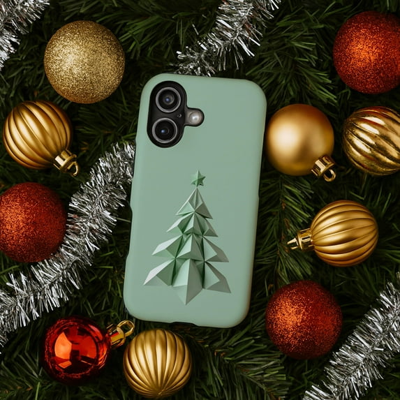 Green Geometric Christmas Tree Phone Case Elegant Winter Gift 17 to 11 ...