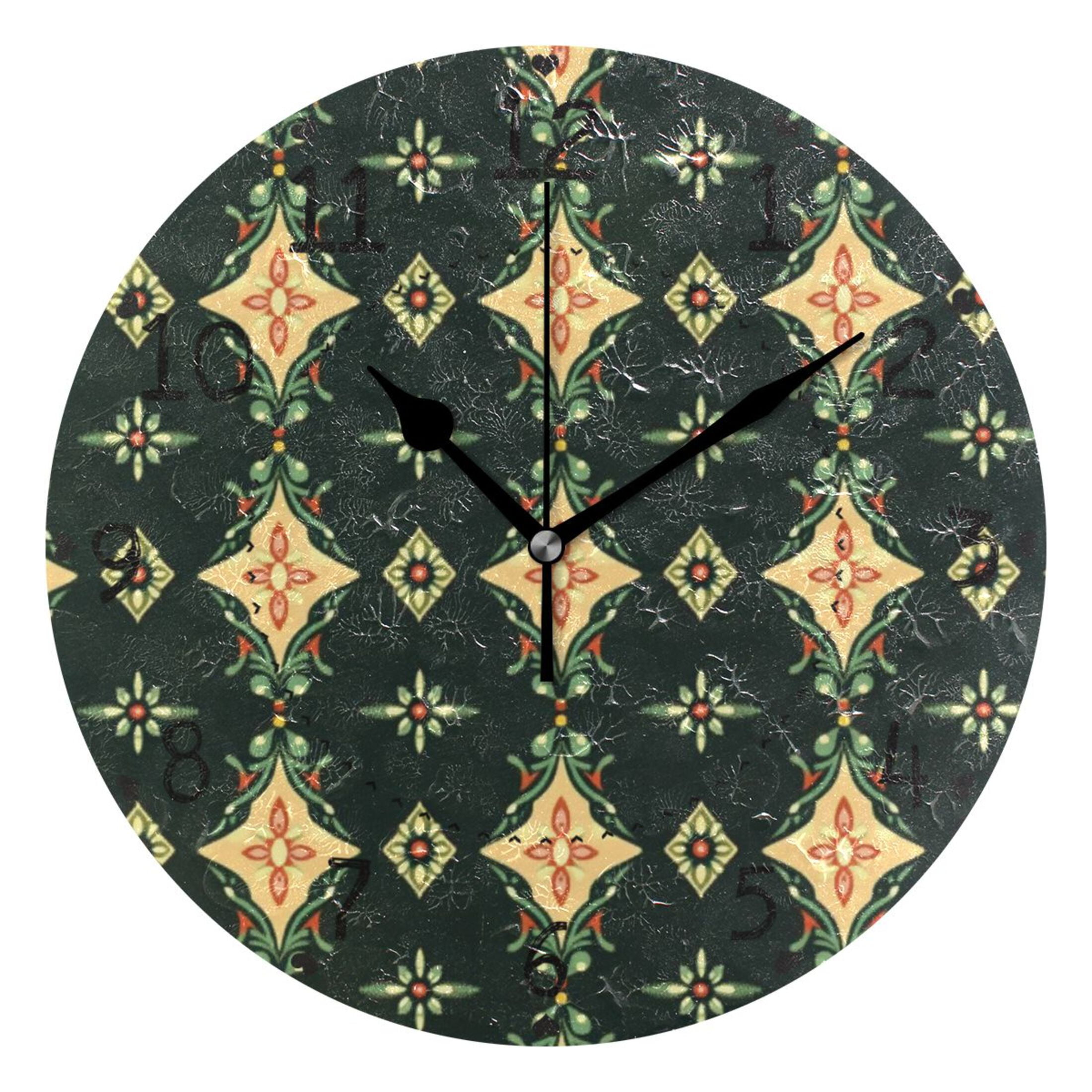 Green Geometric Decoration Round Wall Clock Silent Battery Operated ...