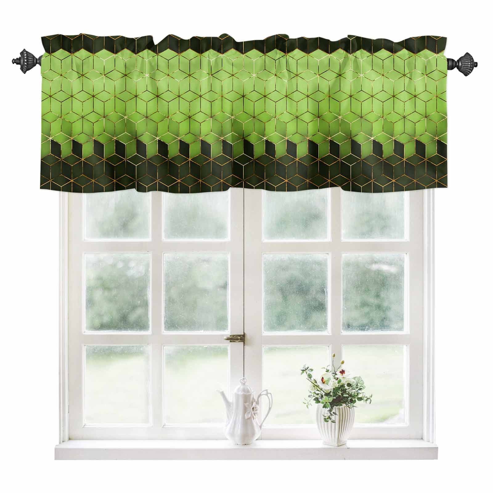Green Geometric Kitchen Valances for Windows 42x18 Inch Kitchen ...