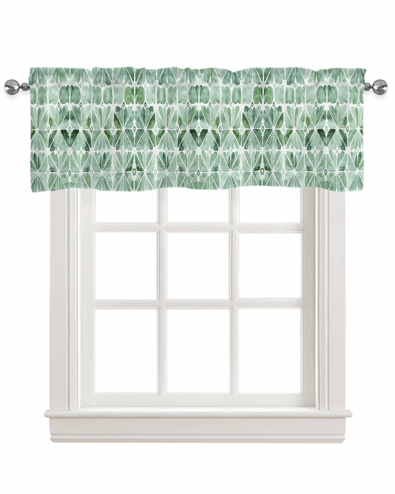 Green Geometric Kitchen Valances for Windows Farmhouse Linen Window ...
