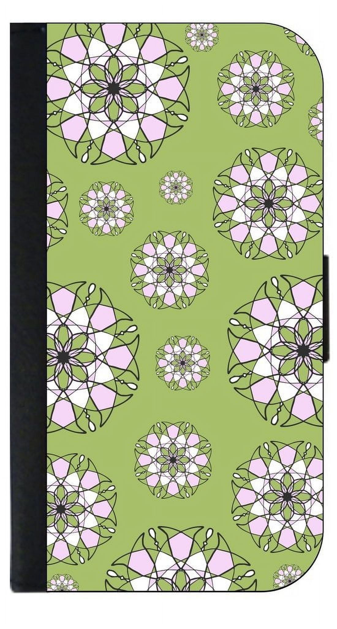 Green Geometric Pastel Flowers Print Design - Wallet Style Cell Phone ...
