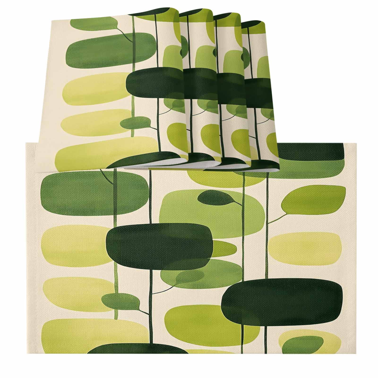 Green Geometric Placemats for Dinning Table Set of 6, Abstract Neutral ...