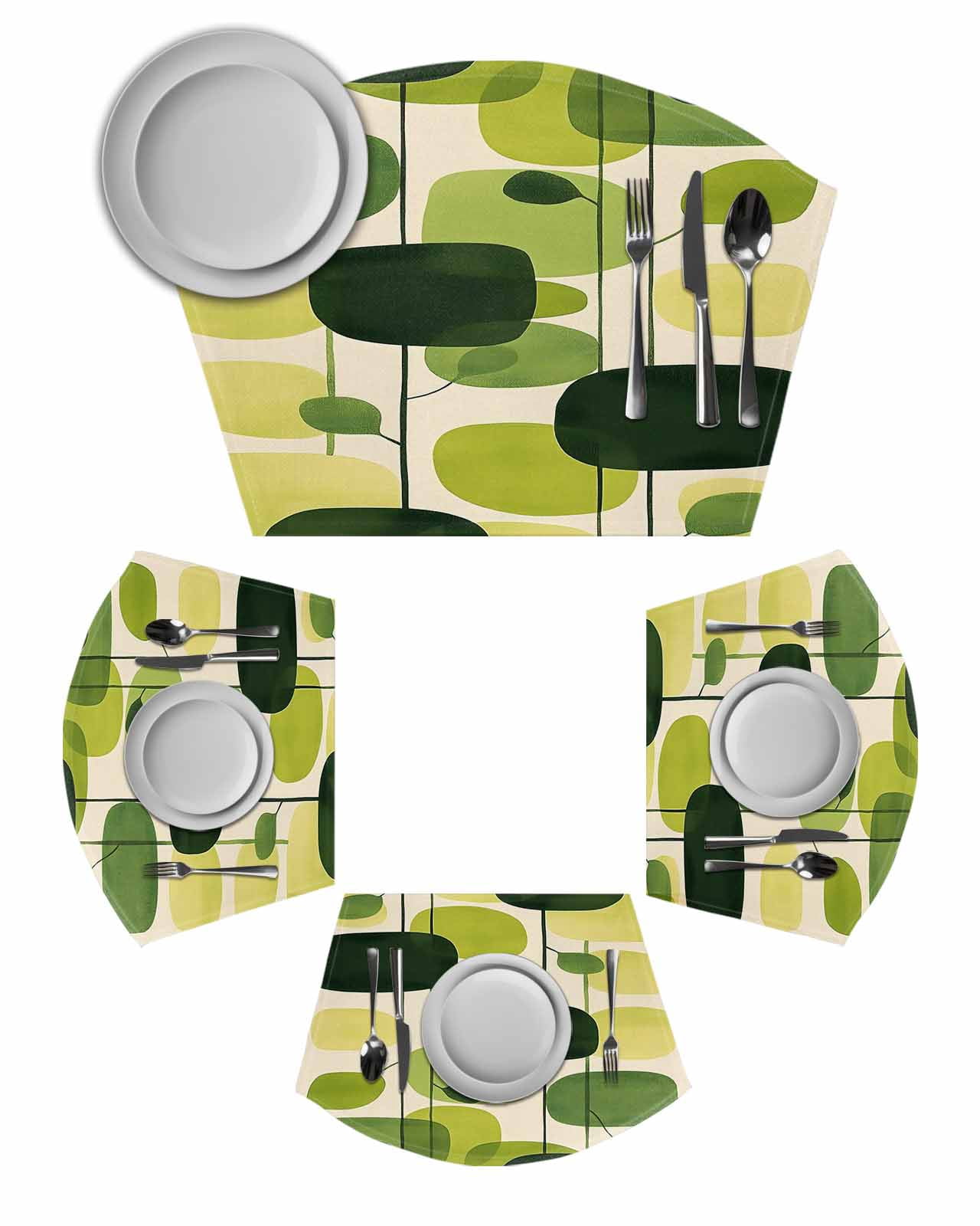 Green Geometric Round Placemats Set of 6, Abstract Neutral Modern ...