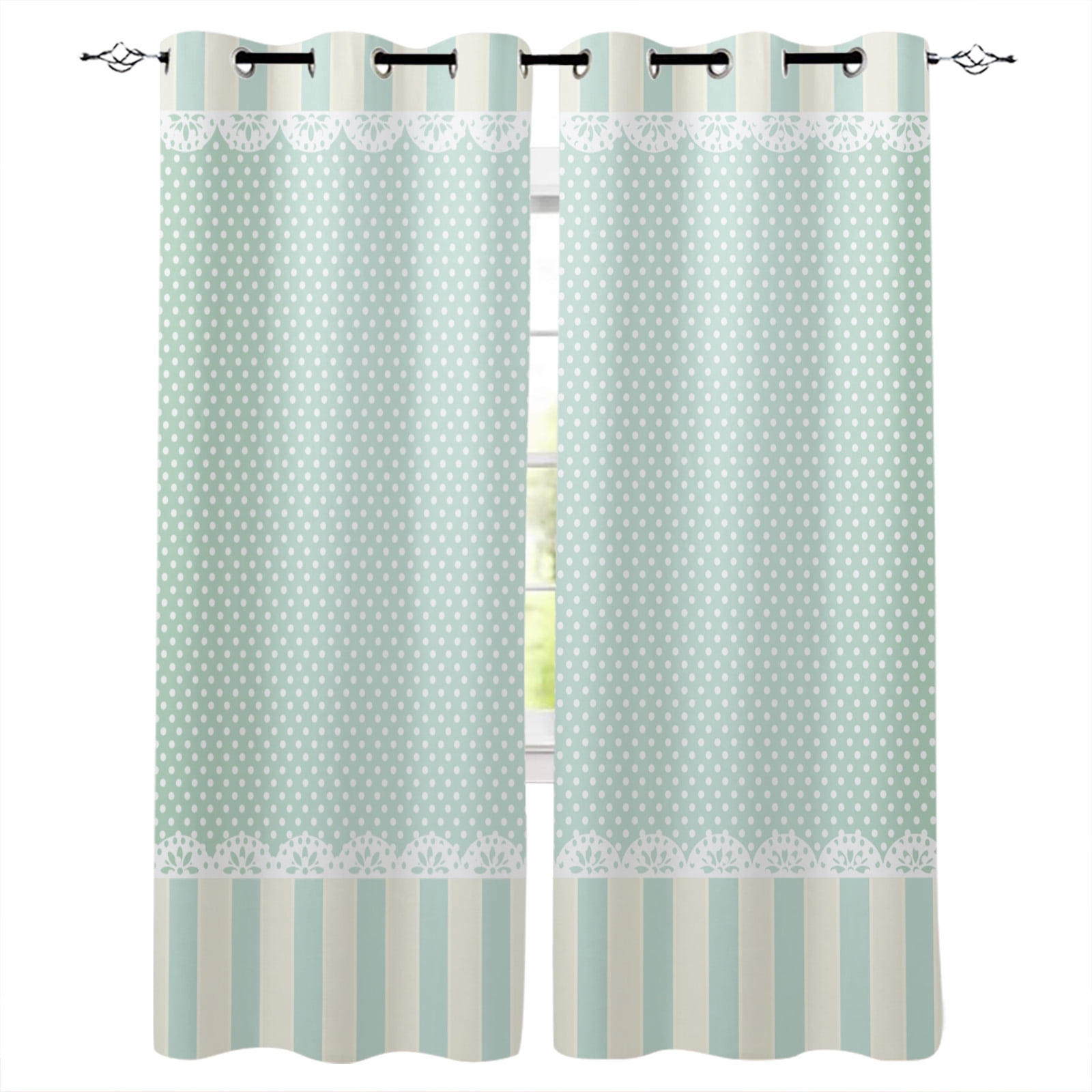 Green Geometric Stripe Window Curtains Living Room Outdoor Fabric ...