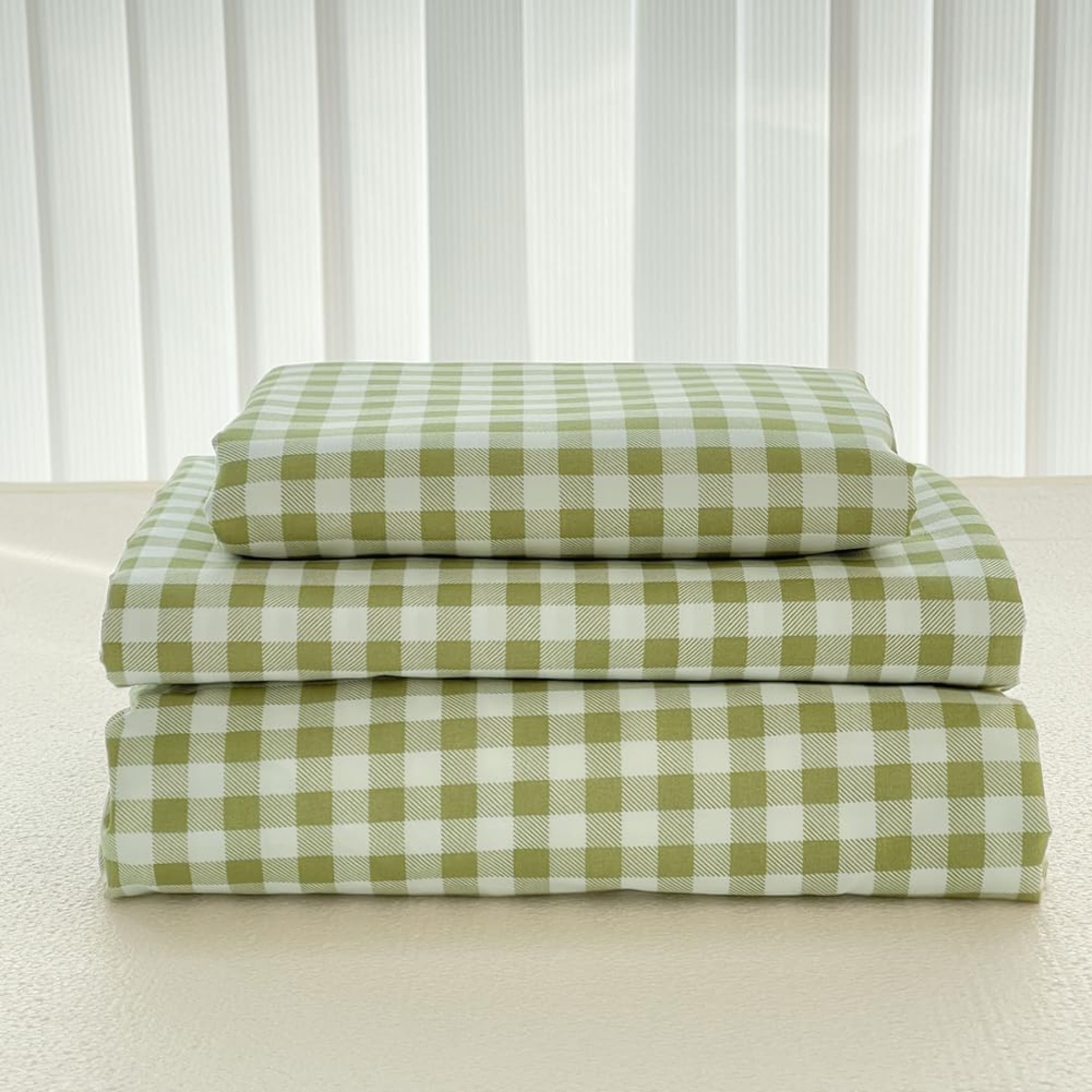Green Gingham Queen Sheet Set, Soft Brushed Microfiber Green Plaid ...