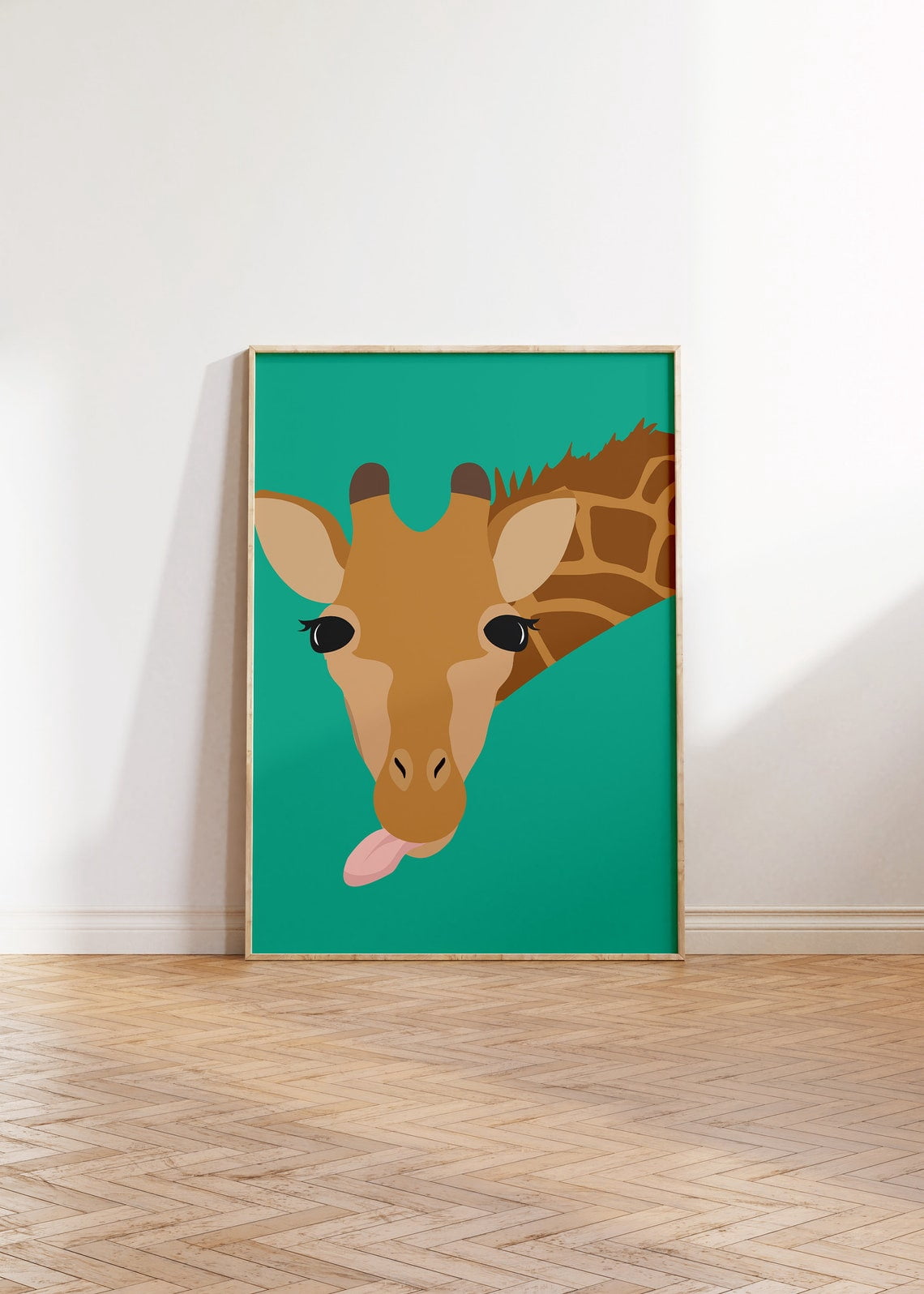 Green Giraffe Minimal Boho Animal Wall Art, Unframed Paper Print Size ...