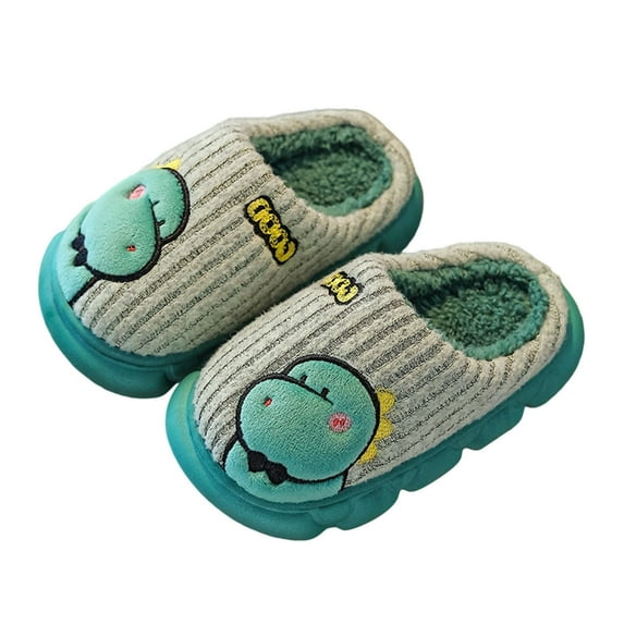 Green Girls Fuzzy Slippers With Animal Pattern For House Use Comfort ...