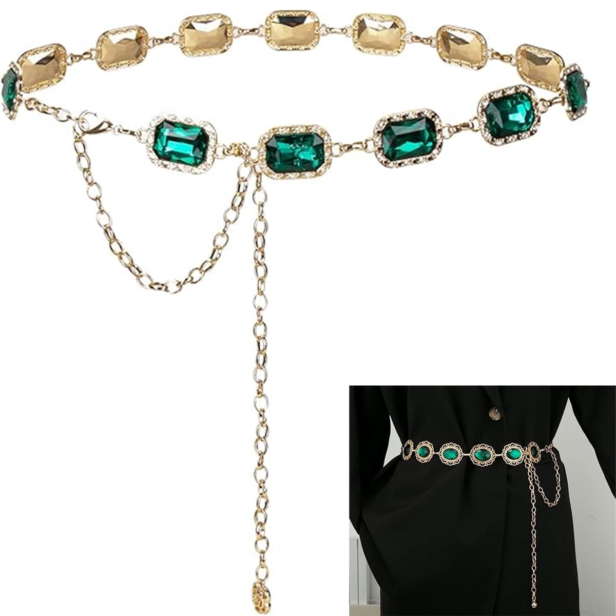 Green Glass Diamond Chain Belt,Tutuviw Metal Diamond Belt,Western ...