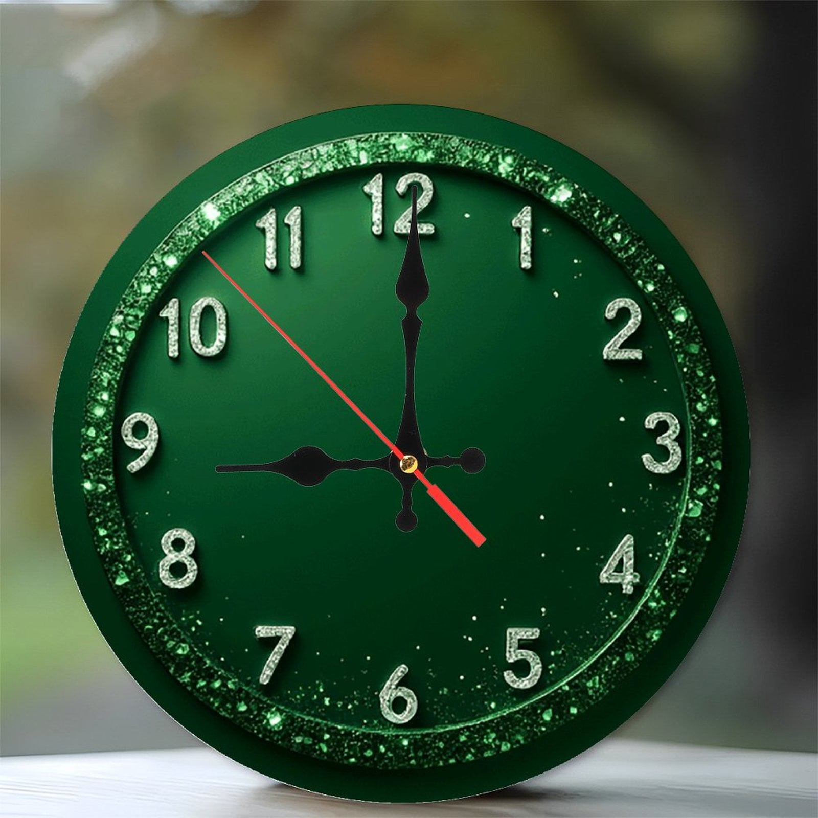 Green Glitter Wall Clock Home Decor 10-Inch Silent Wooden Wall Clock ...