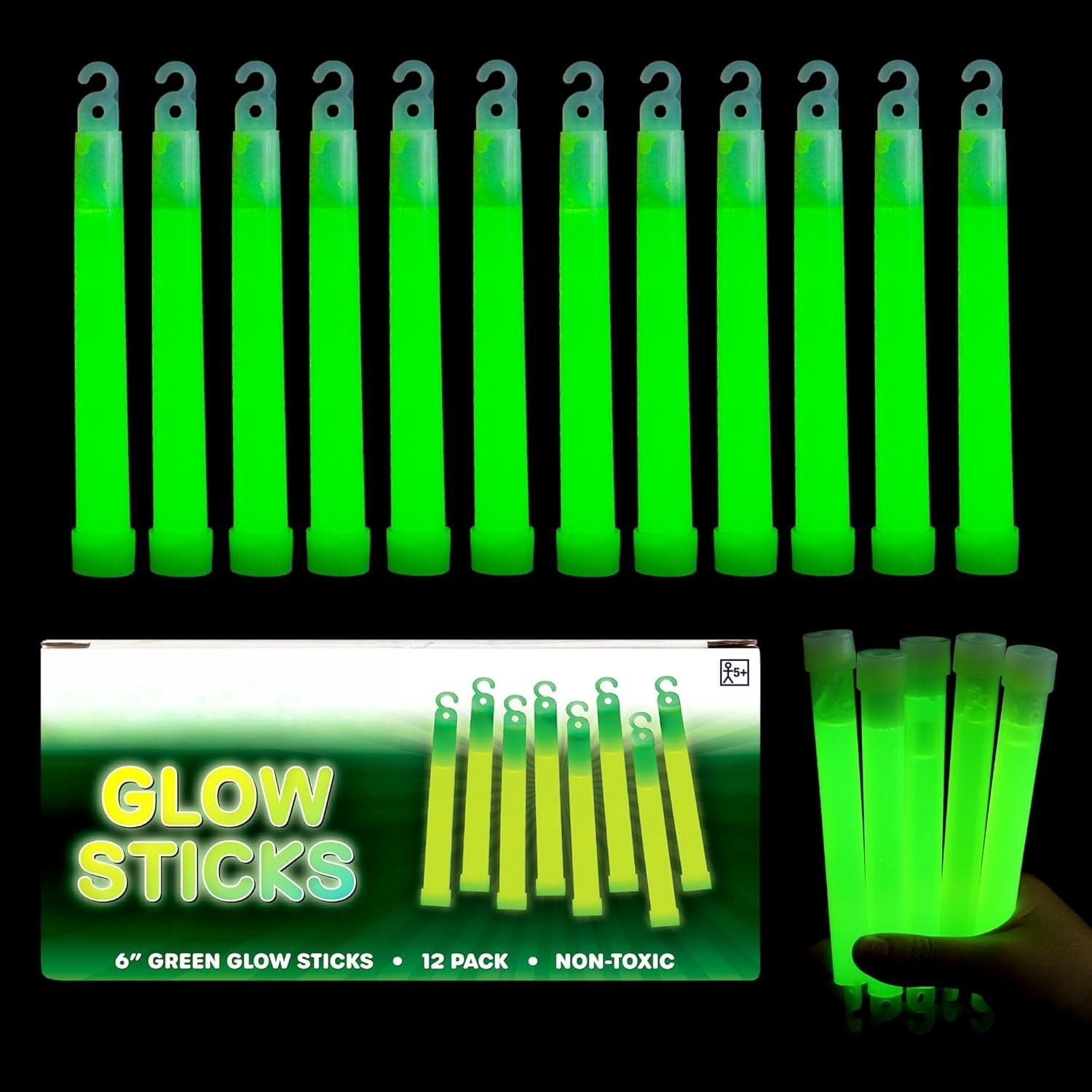 Green Glow Sticks Bulk Pack 6"- 12pk Glow in the Dark Sticks for ...