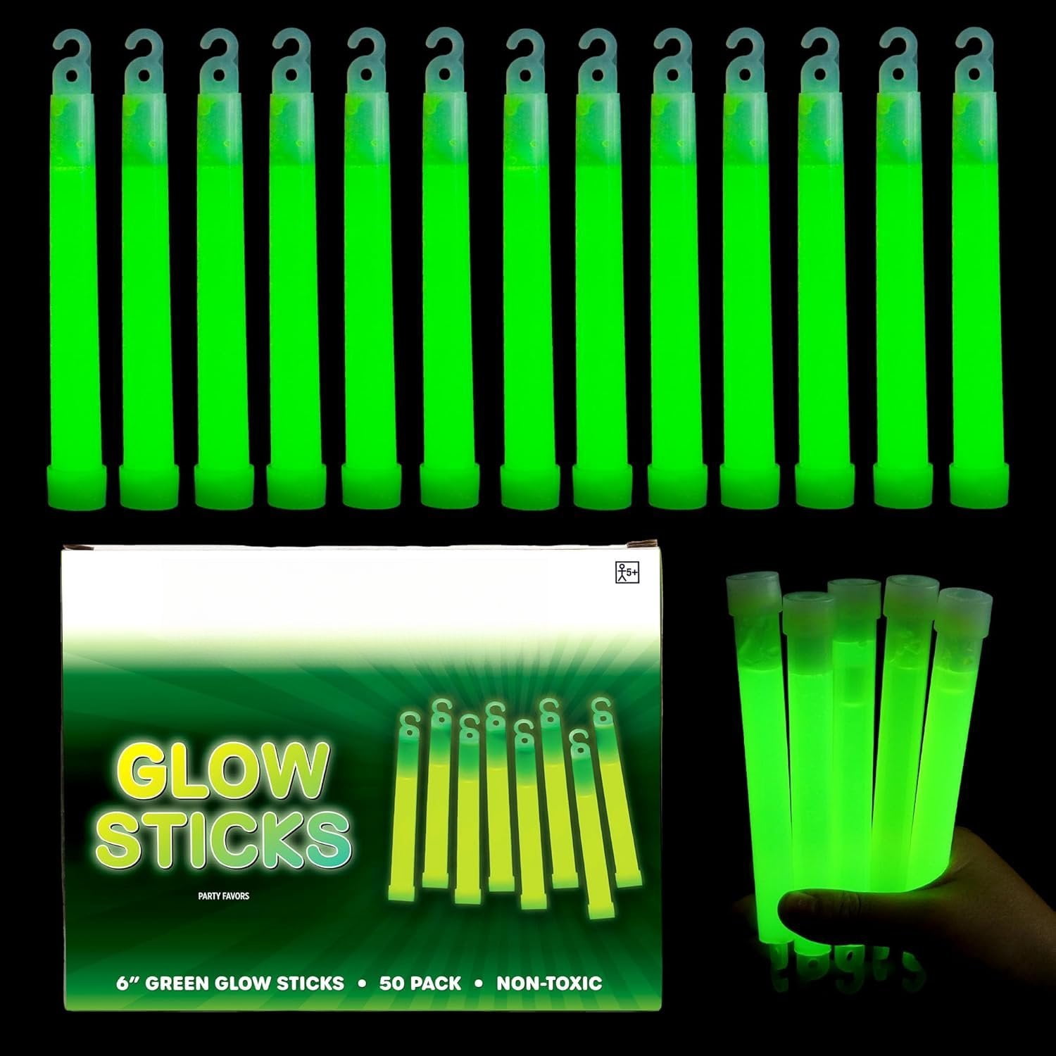Green Glow Sticks Bulk Pack 6"- 50pk Glow in the Dark Sticks for ...