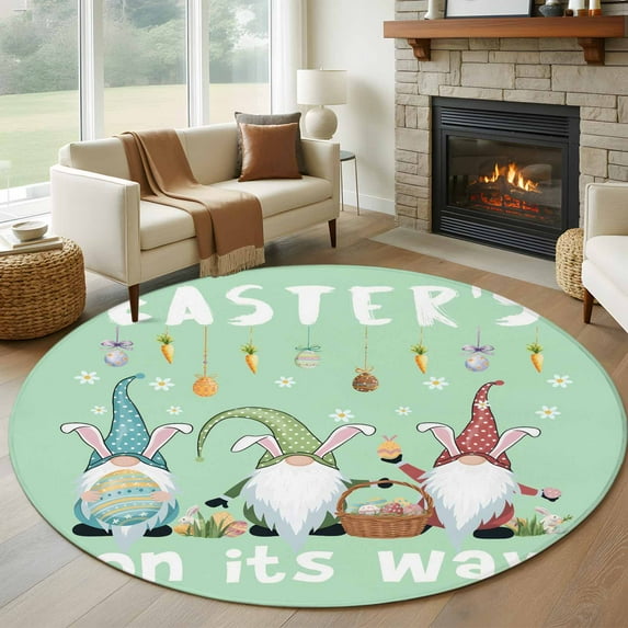 Green Gnomes Easter Round Rug 7ft Washable Circle Rugs Non Slip Eggs ...