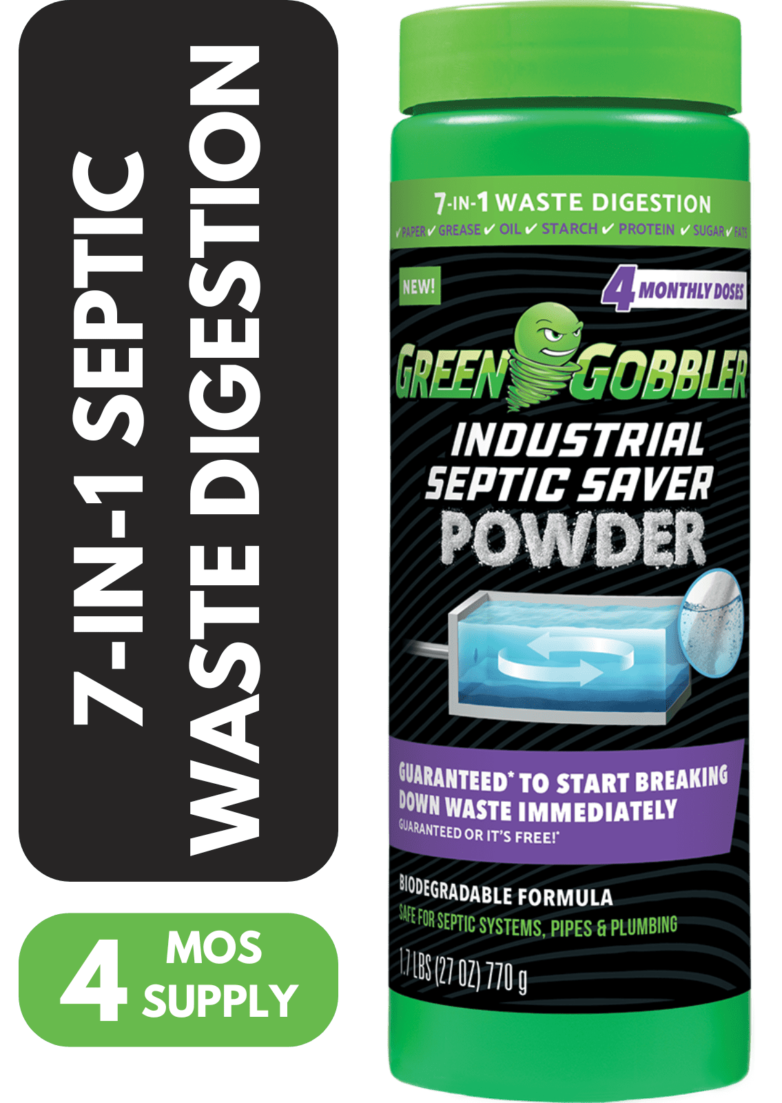Green Gobbler Industrial Septic Saver Tank Treatment Powder - 4 Monthly ...