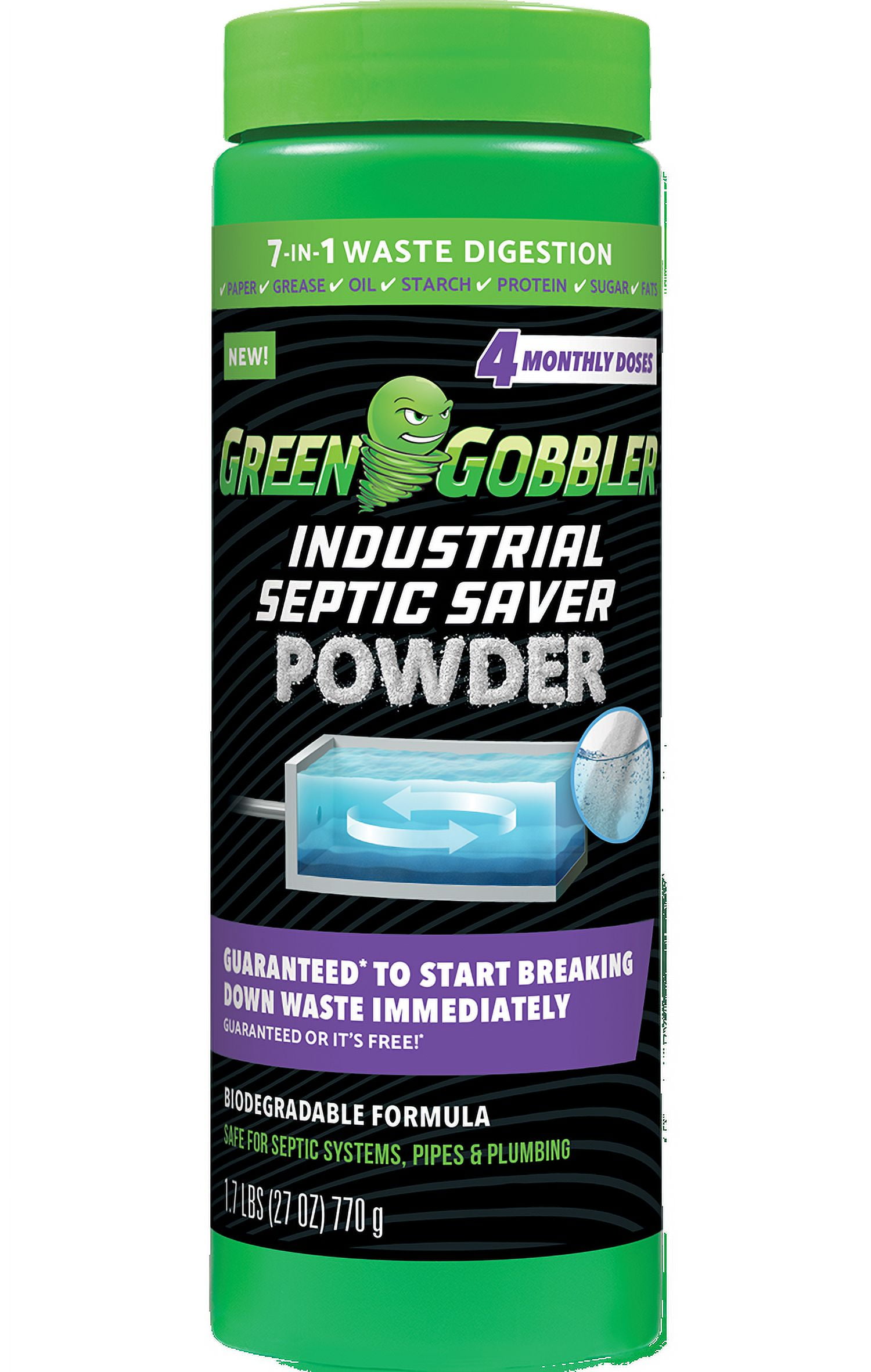 Green Gobbler Industrial Septic Saver Tank Treatment Powder - 4 Monthly ...