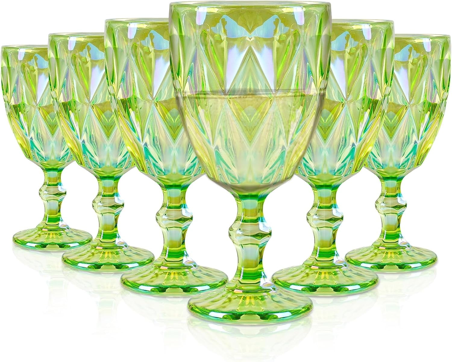Green Goblets Wine Glasses Set of 6, 10oz Embossed Rhombus Vintage ...