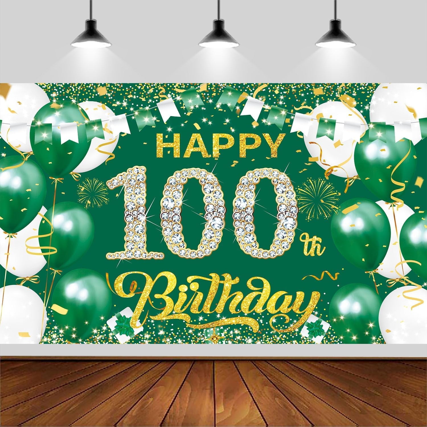 Green Gold 100th Happy Birthday Backdrop,Green Gold 100th Happy ...