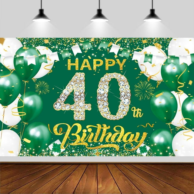 Green Gold 40th Happy Birthday Backdrop,Green Gold 40th Happy Birthday ...