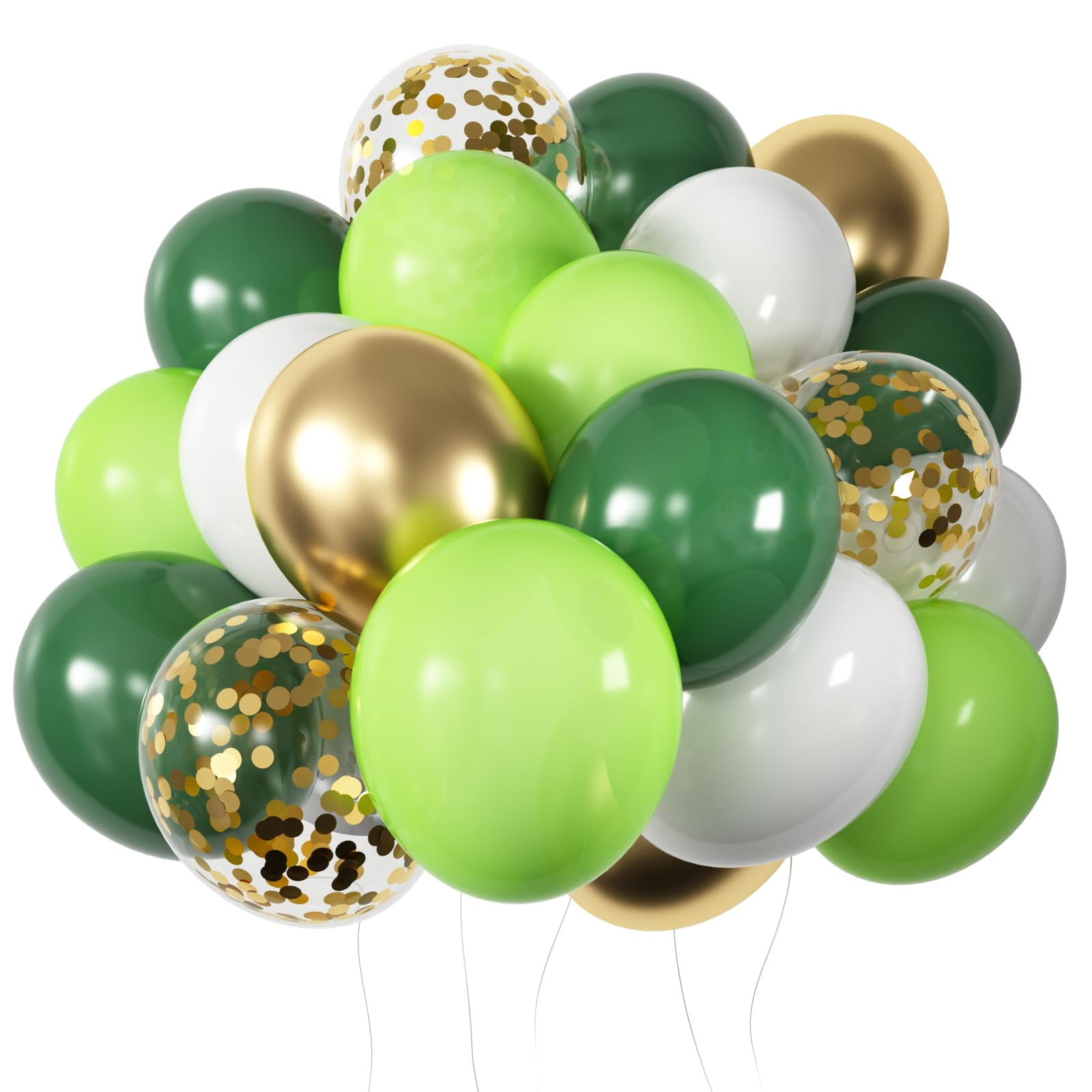 Green and Gold Balloons, 60 Pack BSL1 12 Inches Emerald Green Balloons White Gold Confetti ...