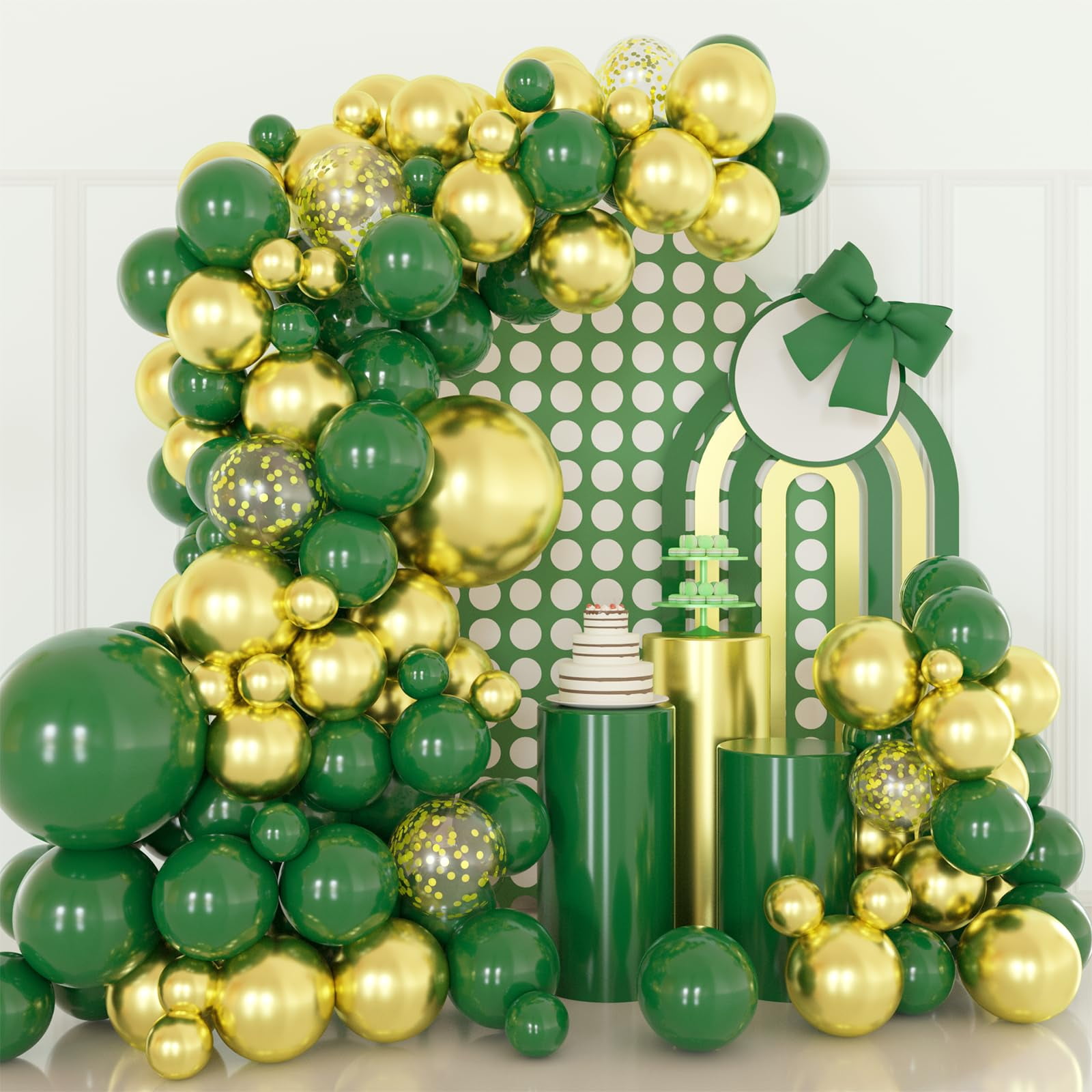 Green and Gold Balloons Garland Kit, 124pcs Green Gold Confetti ...
