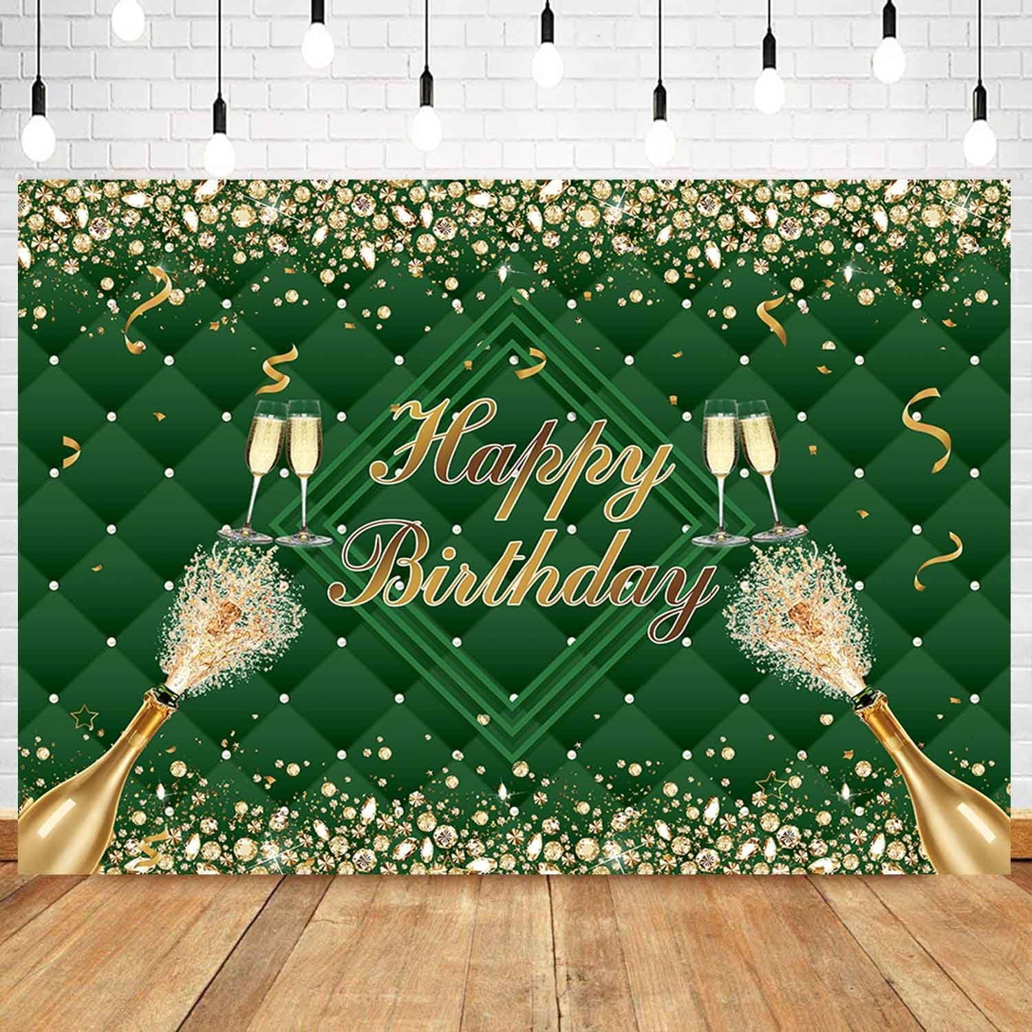 Green Gold Birthday Backdrop Glitter Golden Diamonds Champagne Women ...